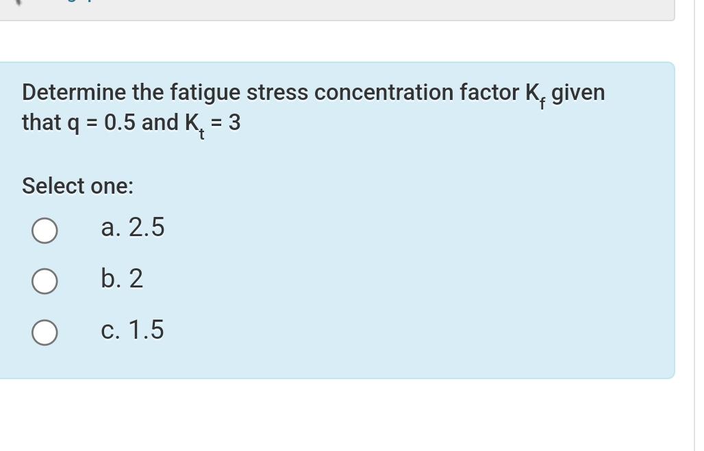 Solved Determine the fatigue stress concentration factor Kf | Chegg.com