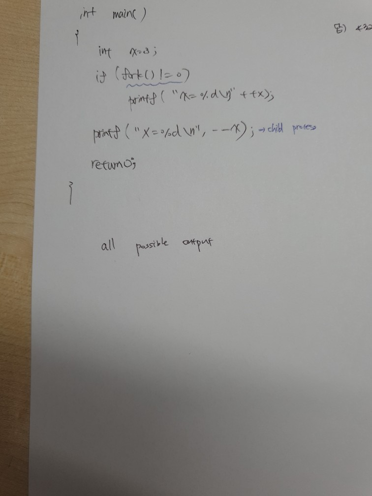 Solved int main() 1.3; int if (fork() !=0) printf ("x=%dy" + | Chegg.com