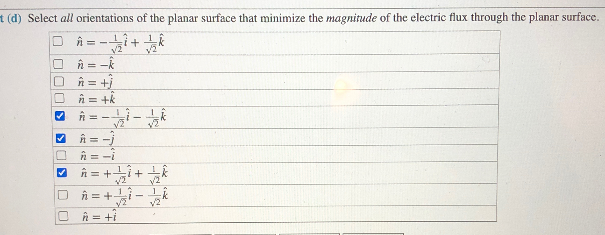 Solved (d) ﻿Select all orientations of the planar surface | Chegg.com