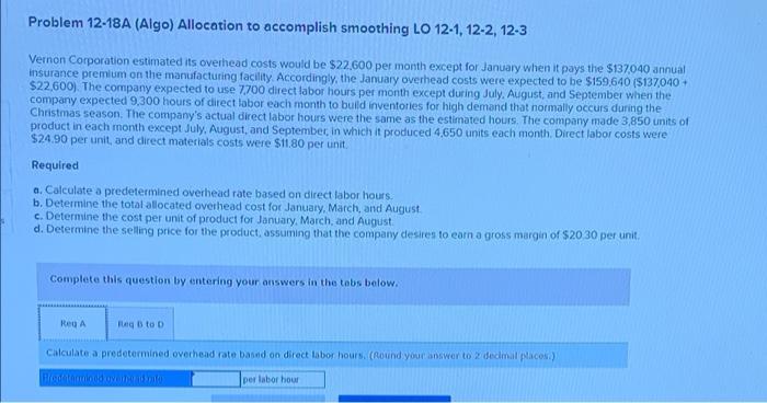 Solved Problem 12-18A (Algo) Allocation to accomplish | Chegg.com