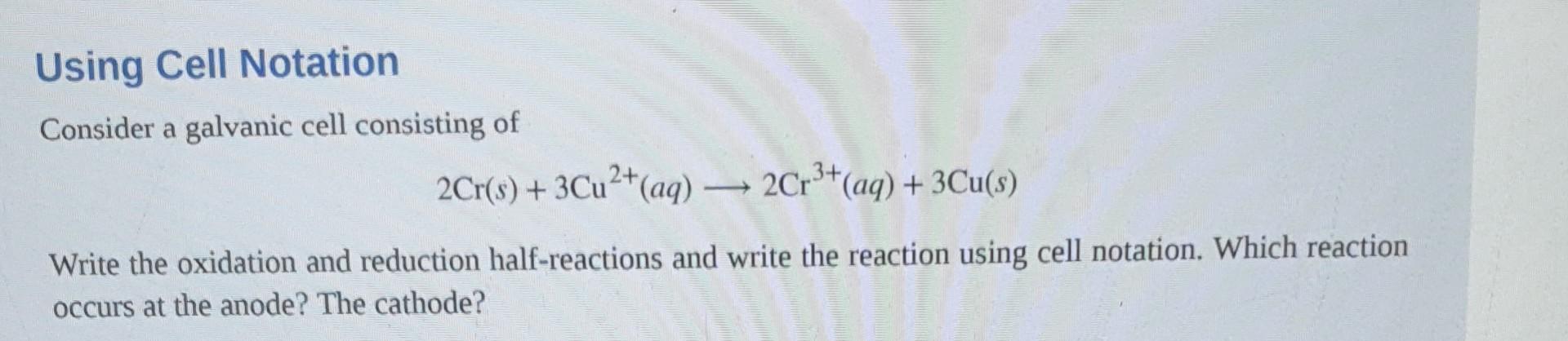Solved Consider a galvanic cell consisting of | Chegg.com