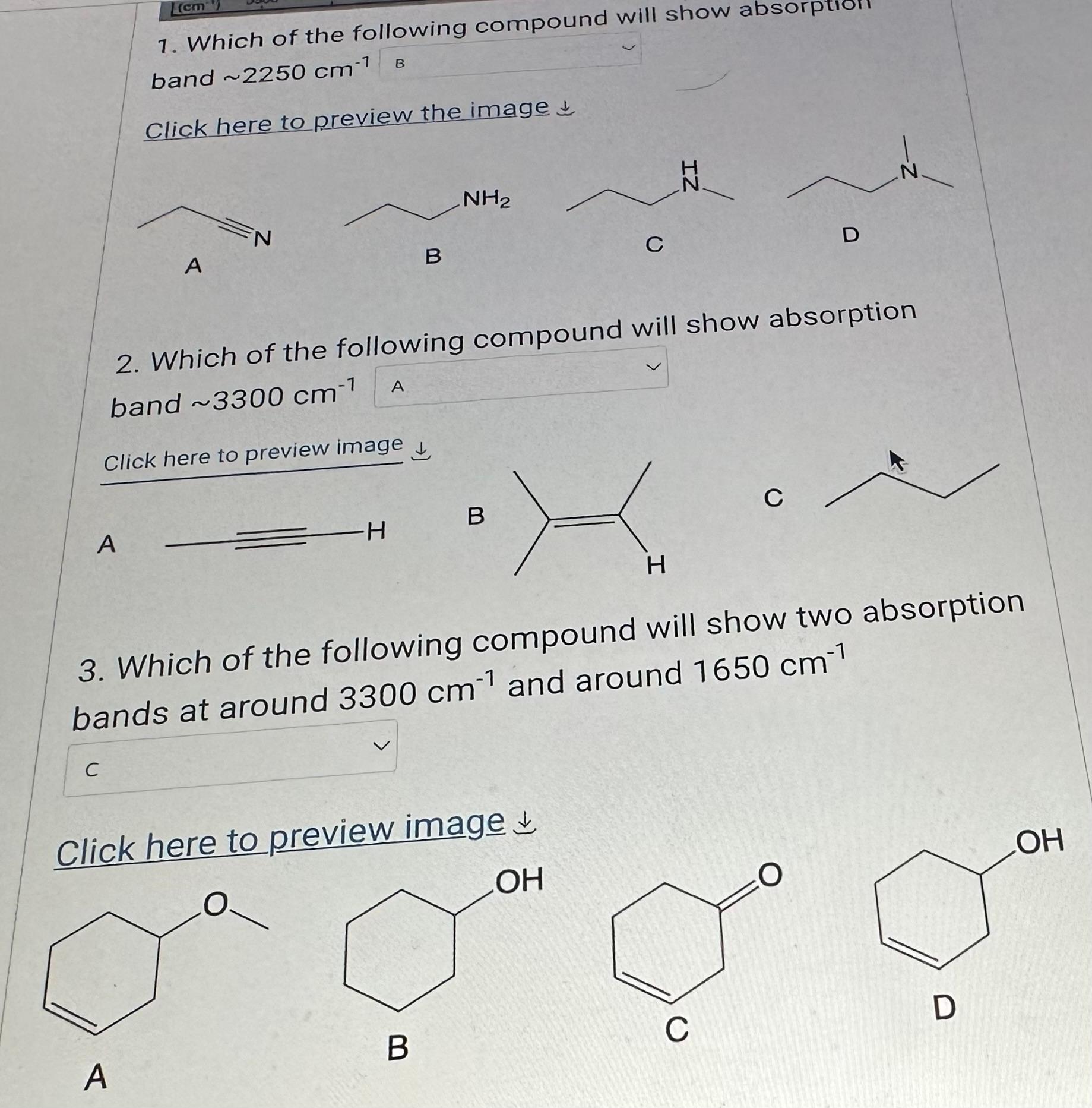 Solved Which of the following compound will show absorption | Chegg.com