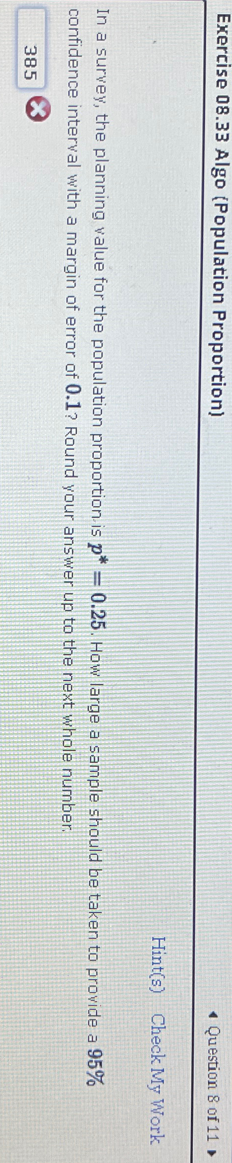 Solved Exercise 08.33 ﻿Algo (Population Proportion)1 | Chegg.com