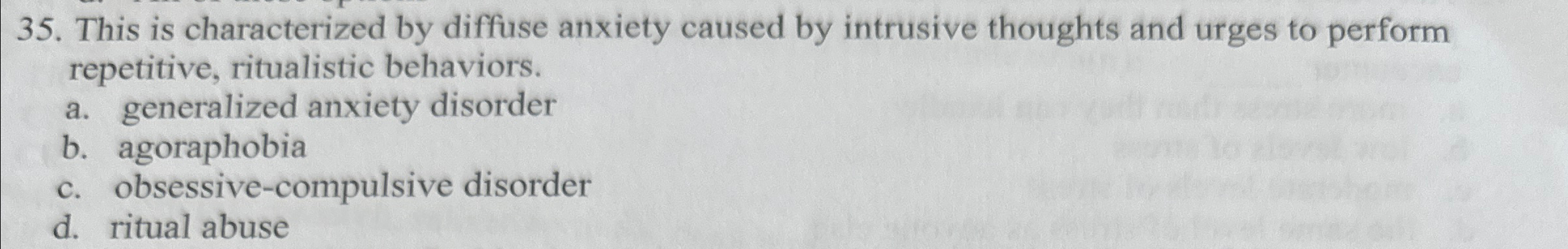 Solved This is characterized by diffuse anxiety caused by | Chegg.com