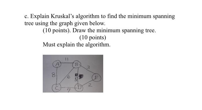 Solved c. Explain Kruskal's algorithm to find the minimum | Chegg.com
