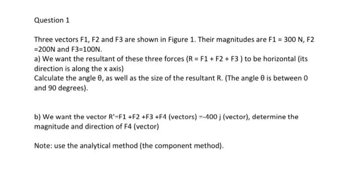 Solved Question 1 Three vectors F1, F2 and F3 are shown in | Chegg.com
