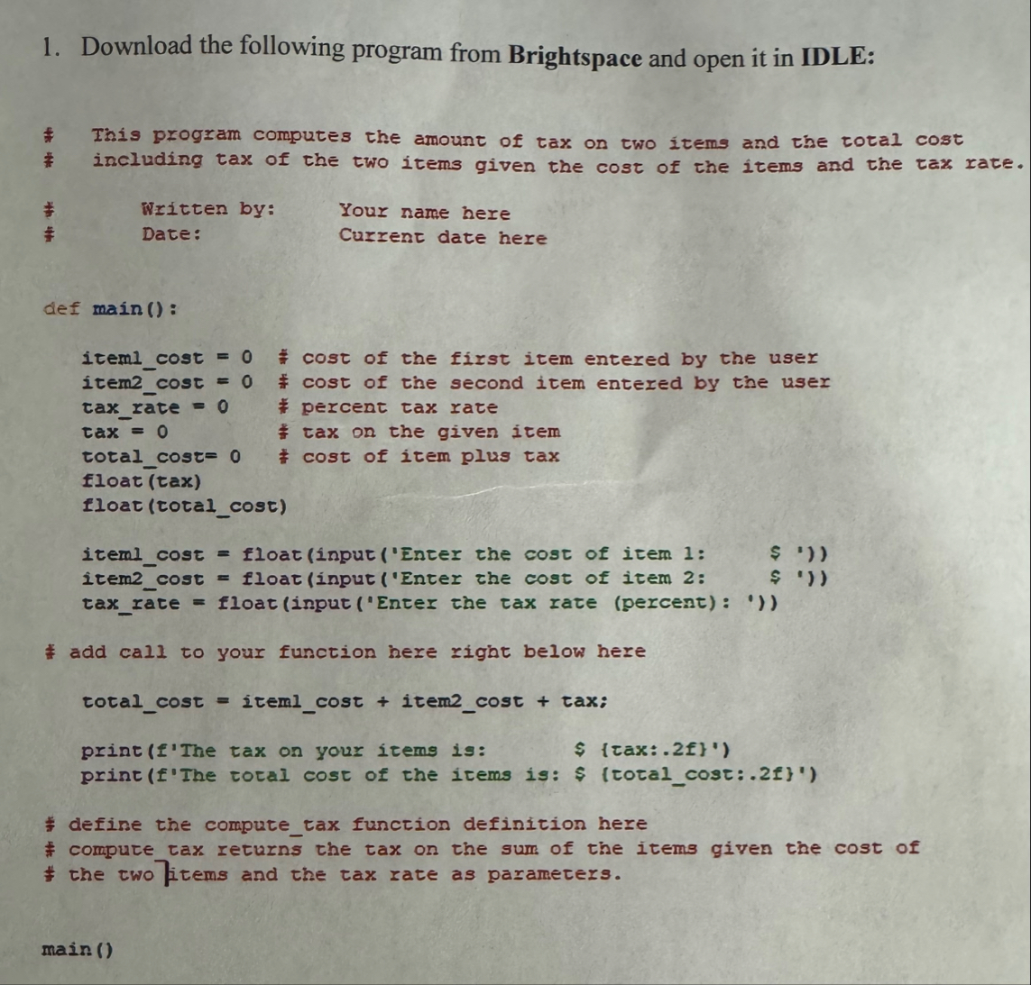 Solved Download the following program from Brightspace and | Chegg.com