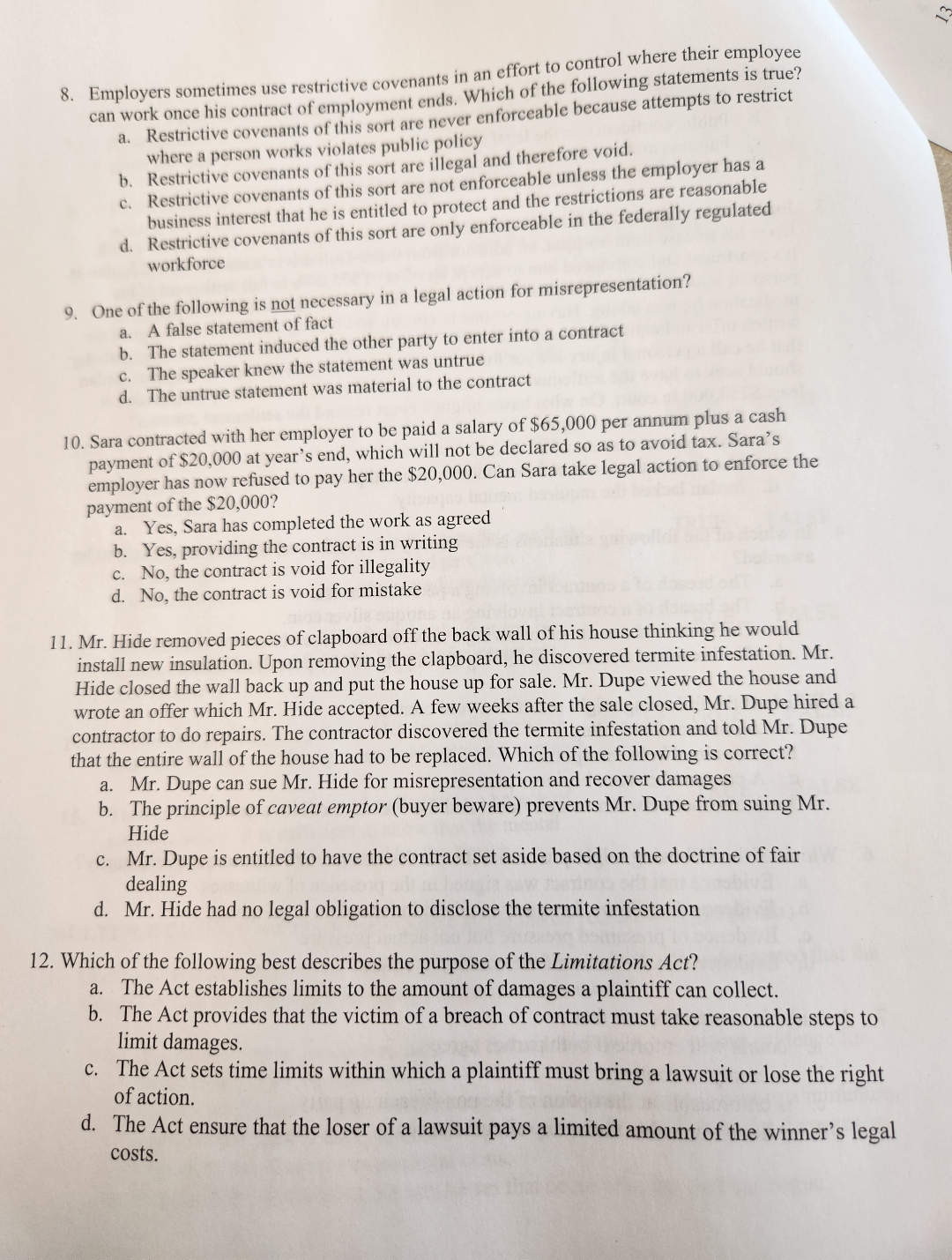 Solved Employers sometimes use restrictive covenants in an | Chegg.com