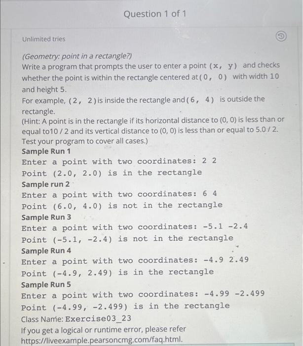 Solved Question 1 of 1 Unlimited tries (Geometry: point in a | Chegg.com Solved Question 1 of 1 Unlimited tries (Geometry: point in a | Chegg.com