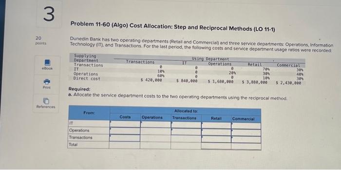 Solved Problem 11-60 (Algo) Cost Allocation: Step and | Chegg.com