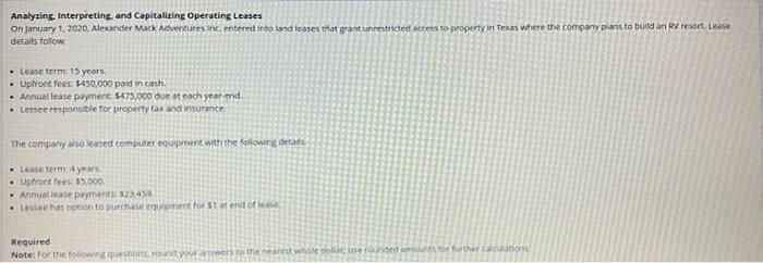 Analyzing Interpreting and Capitalizing Operating | Chegg.com