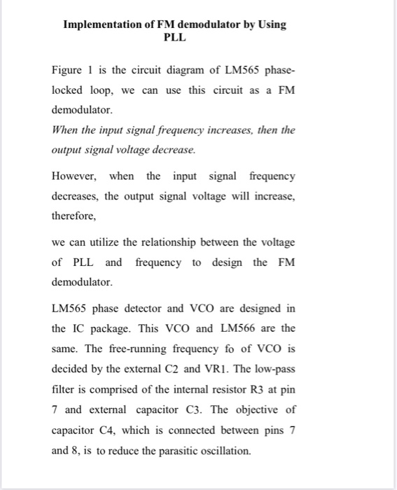 Implementation of FM demodulator by Using PLL Figure | Chegg.com