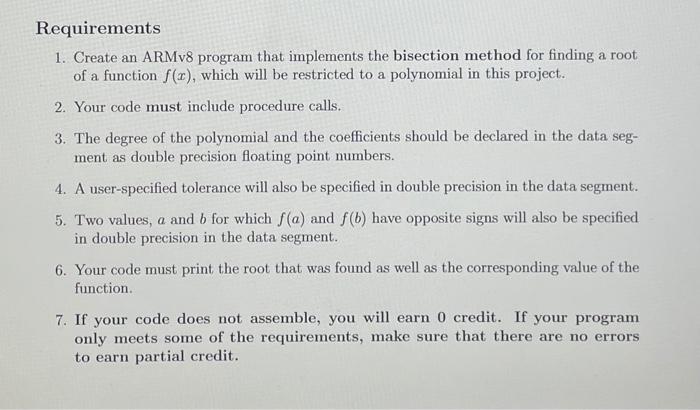 Solved Requirements 1. Create an ARMv8 program that | Chegg.com