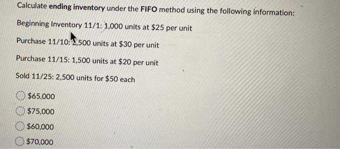 Solved Calculate ending inventory under the FIFO method | Chegg.com