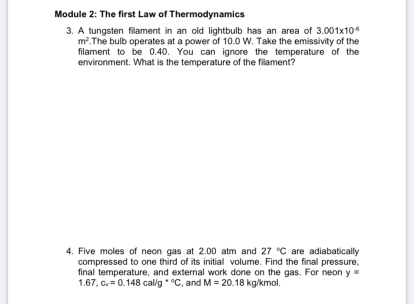 Solved Module 2: The first Law of Thermodynamics3. ﻿A | Chegg.com
