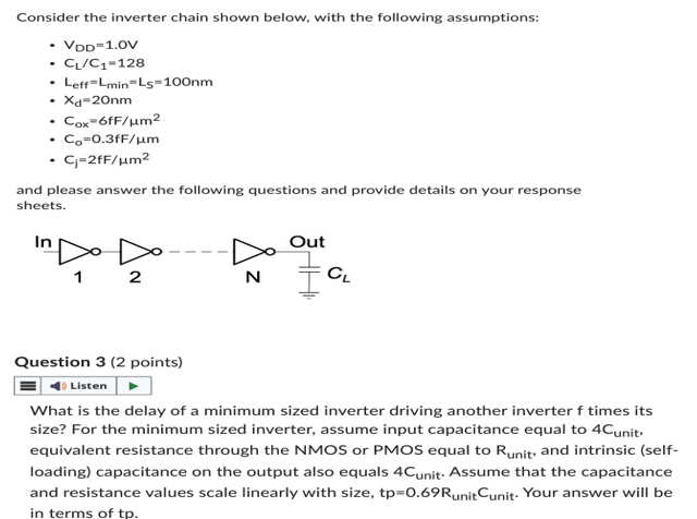 Consider the inverter chain shown below, with the | Chegg.com