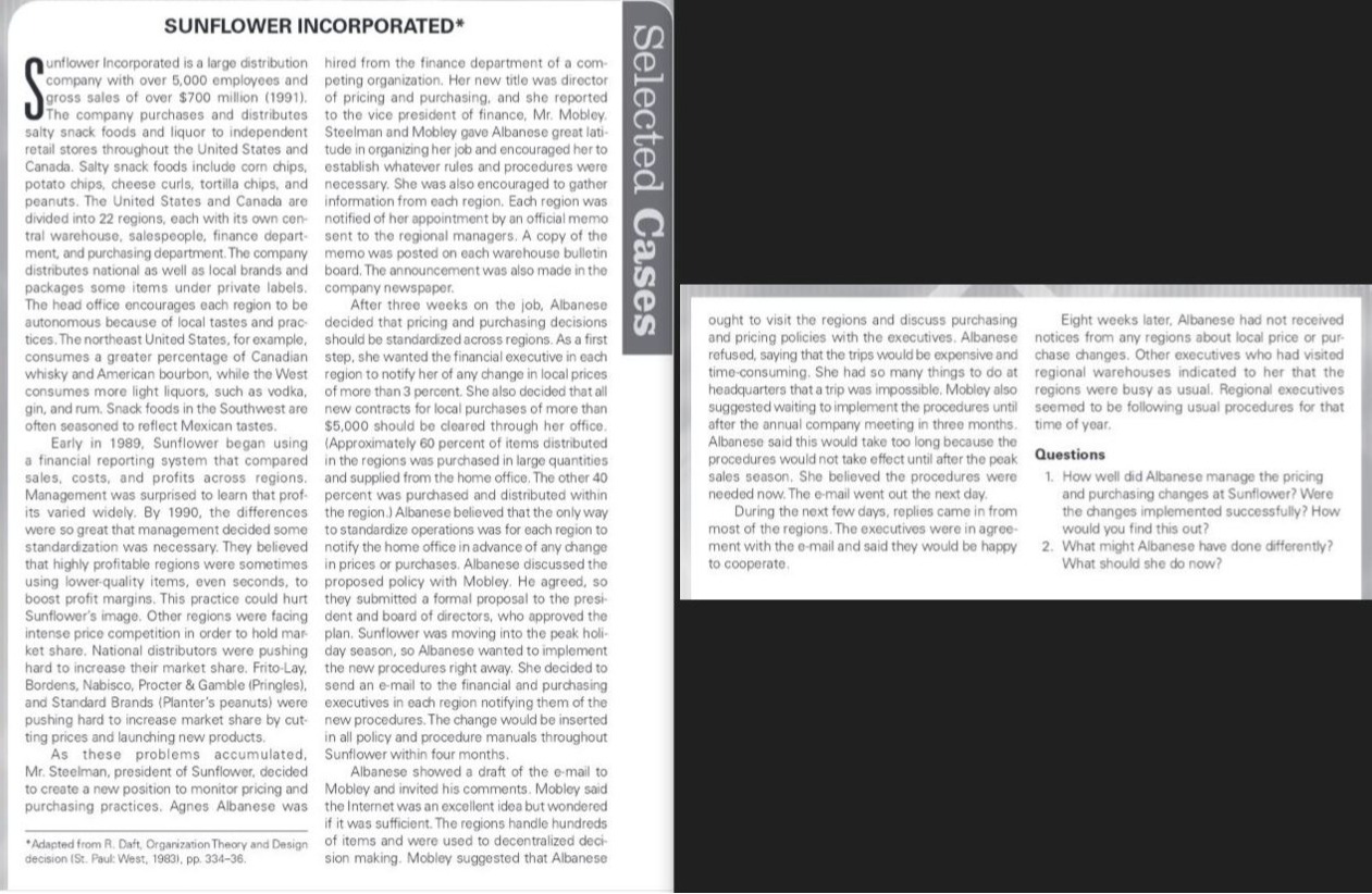 Solved SEE ATTACHED: Read the case of Sunflower Incorporated | Chegg.com