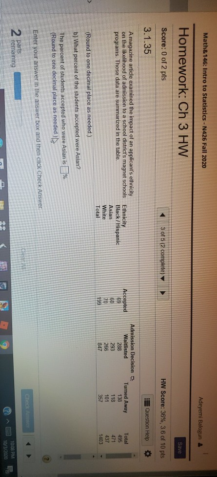 Solved Math& 146: Intro to Statistics - N426 Fall 2020 | Chegg.com