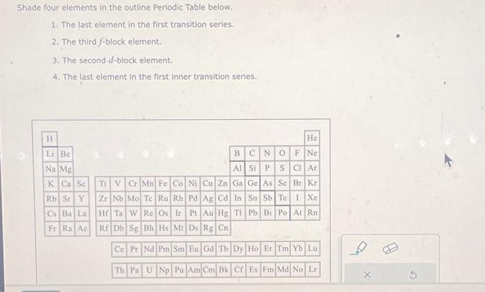 Solved Shade four elements in the outline Periodic Table | Chegg.com