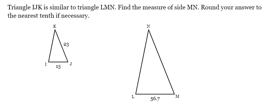 Solved Triangle IJK is similar to triangle LMN. ﻿Find the | Chegg.com