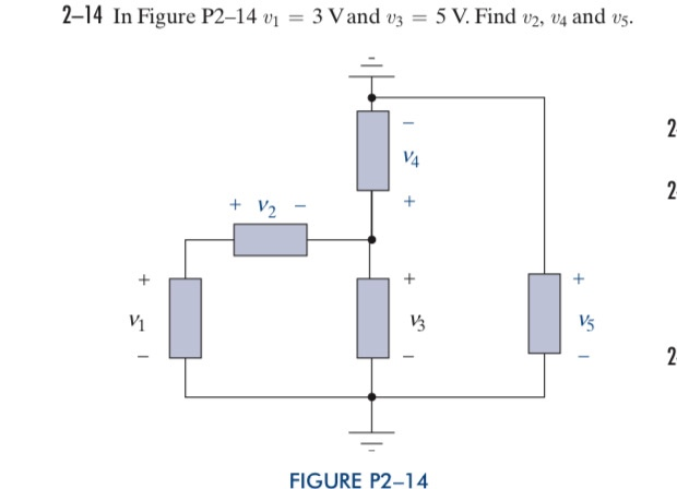 Solved 2–14 In Figure P2–14 v1 = 3 Vand 03 = 5 V. Find v2, | Chegg.com