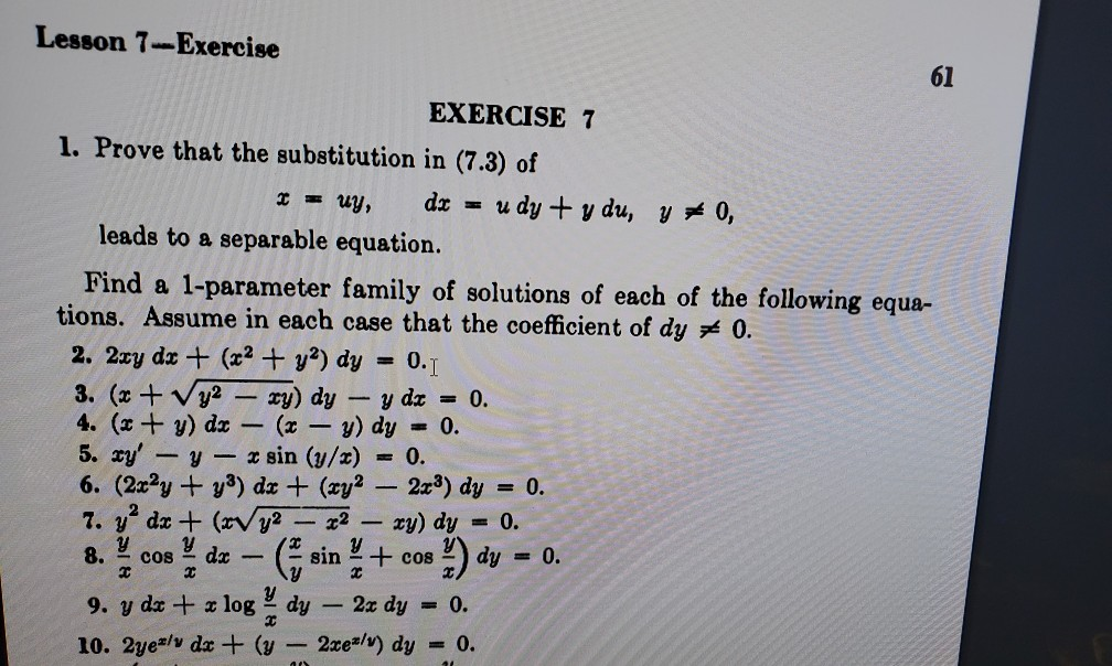 Solved Lesson 7-Exercise 61 1 = 10, EXERCISE 7 1. Prove that | Chegg.com