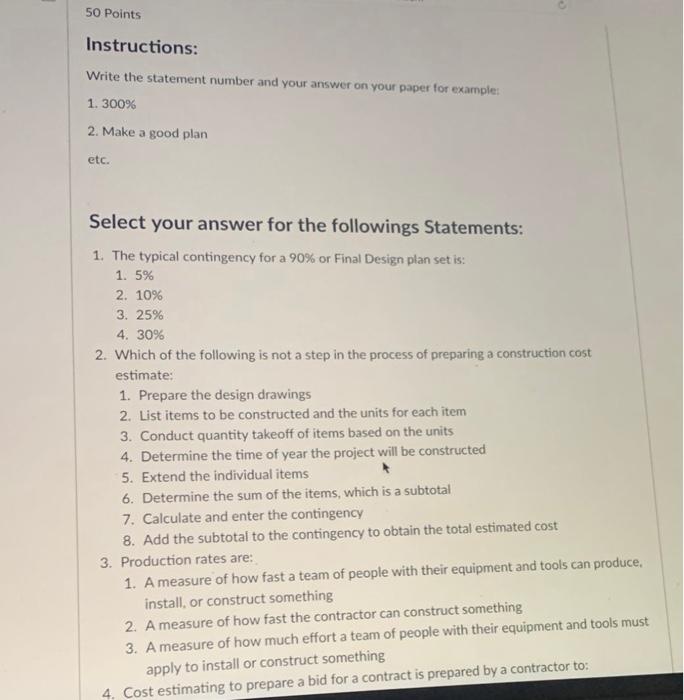 Solved Instructions: Write the statement number and your | Chegg.com