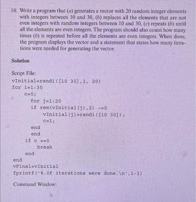 Solved 16. Write a program that (a) generates a vector with | Chegg.com
