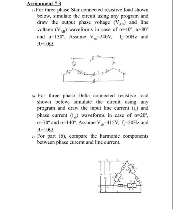 Solved Assignment \# 3 a) For three phase Star connected | Chegg.com