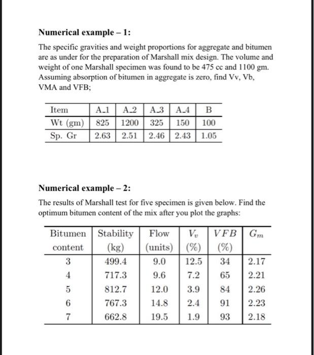 Solved Numerical example - 1: The specific gravities and | Chegg.com
