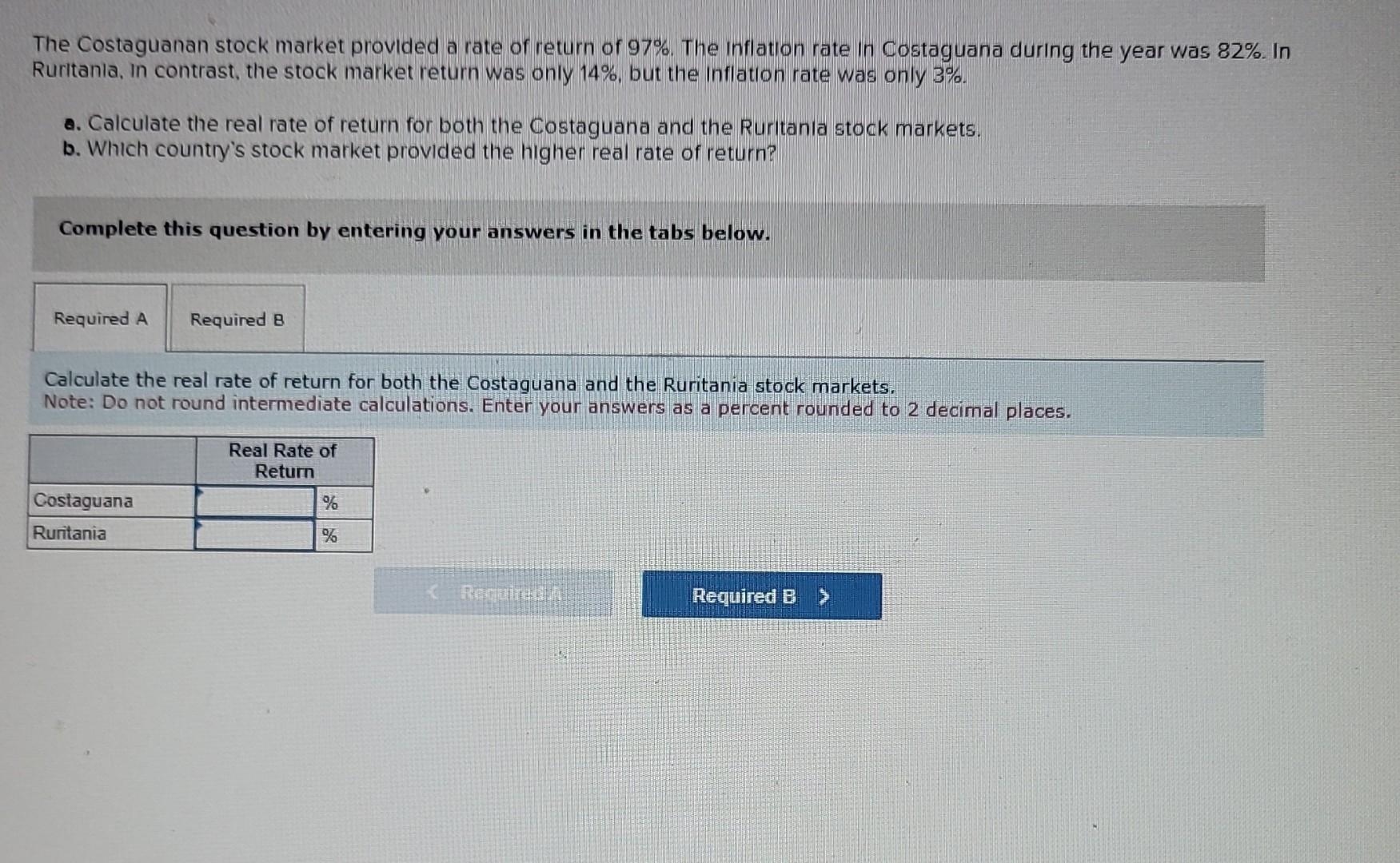 Solved The Costaguanan stock market provided a rate of | Chegg.com