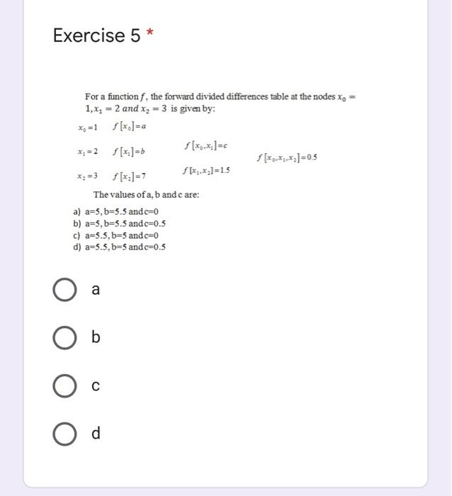 Solved Exercise 5 * For a function, the forward divided | Chegg.com