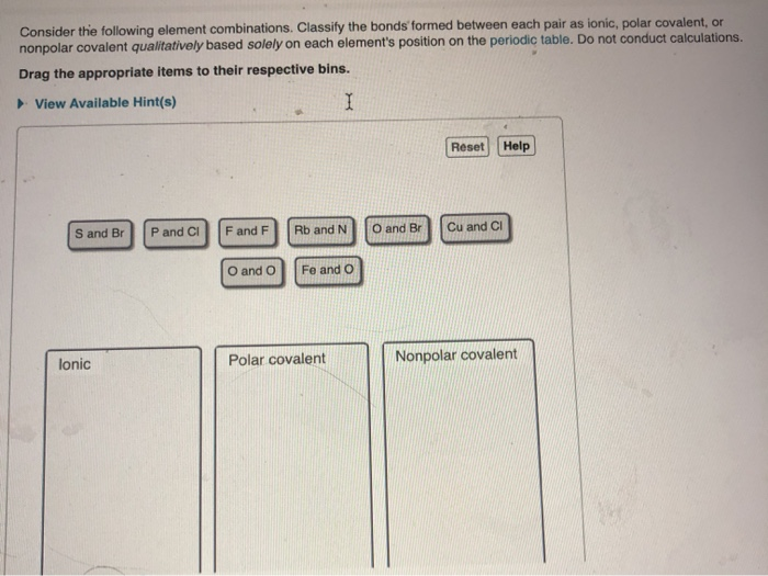 Solved Consider the following element combinations. Classify | Chegg.com