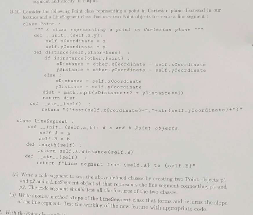 Solved Q 10 consider The Following Point Class