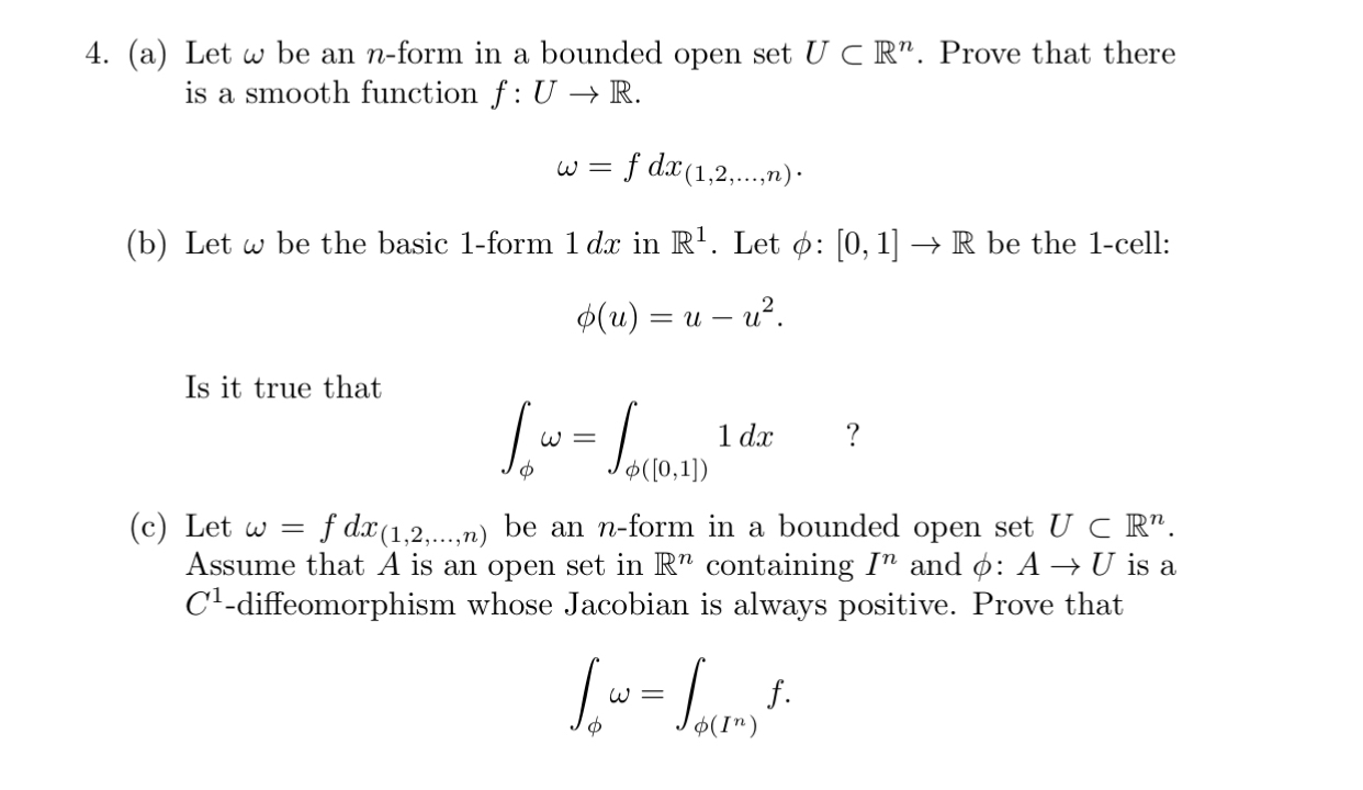 Solved (a) ﻿Let ω ﻿be an n-form in a bounded open set | Chegg.com