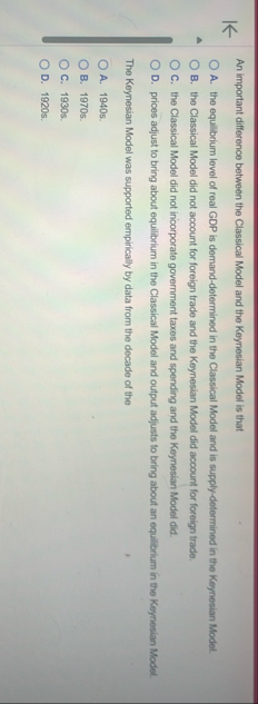 Solved An important difference between the Classical Model | Chegg.com