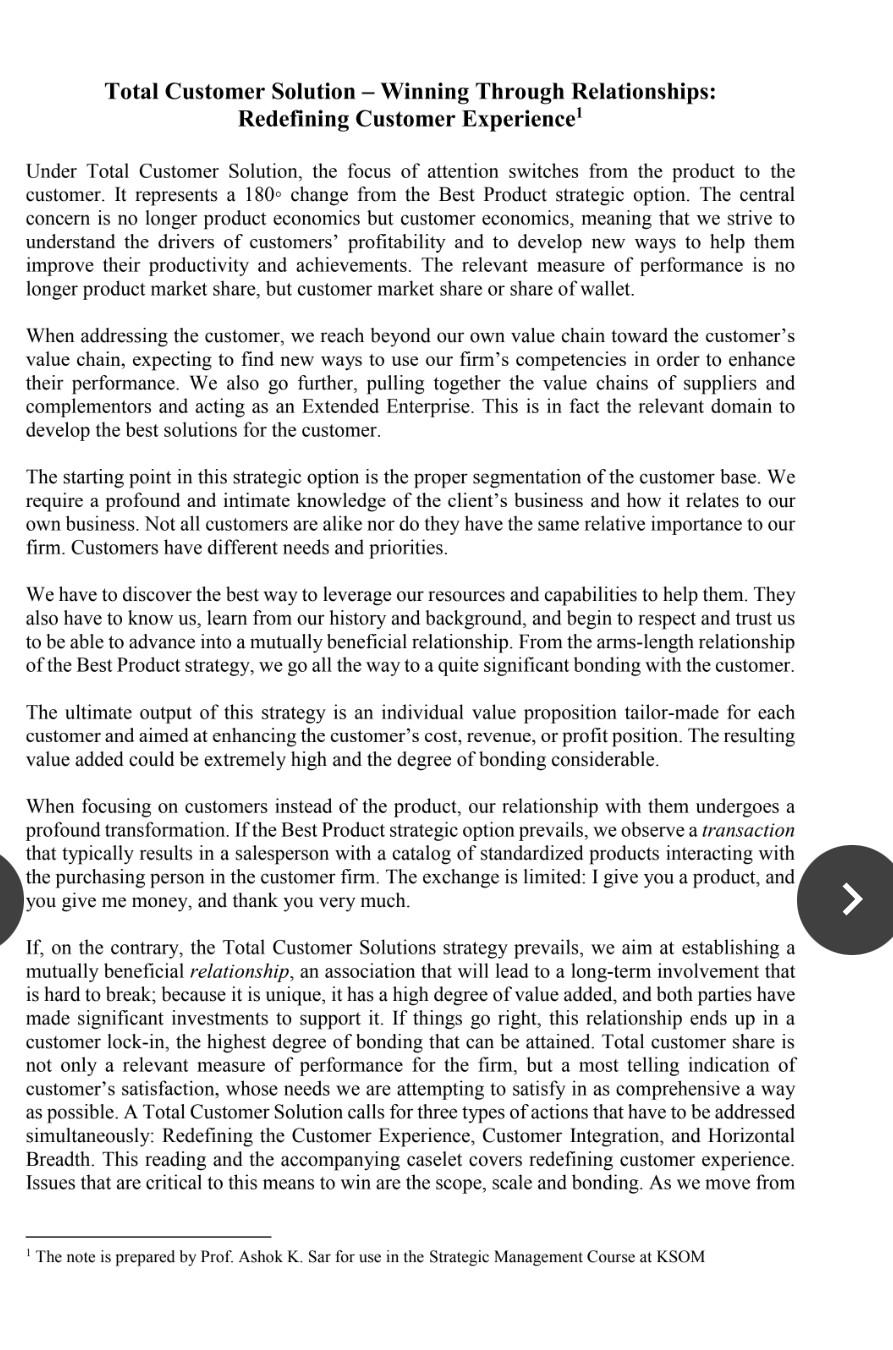 Solved Total Customer Solution - Winning Through | Chegg.com