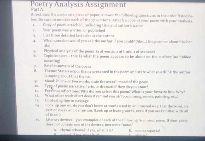 UNIT 2 POETRY SUMMATIVE School You will select ONE | Chegg.com