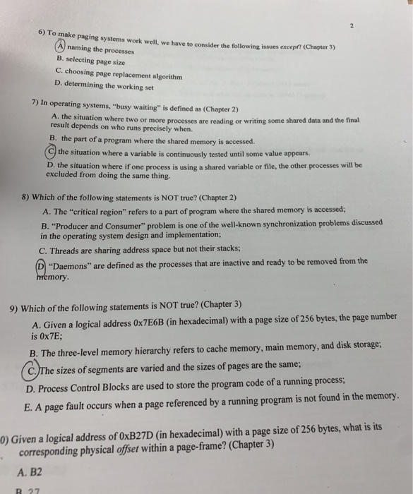 Solved To make paging systems work well we have to consider | Chegg.com