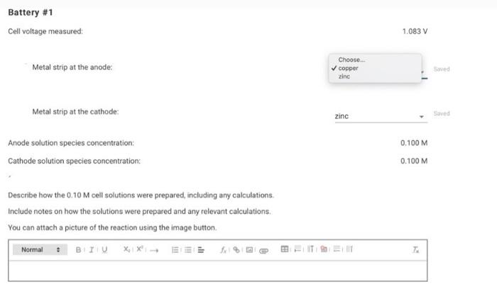 Solved Part 1 Data Summary (1pt) Battery #1: Anode | Chegg.com