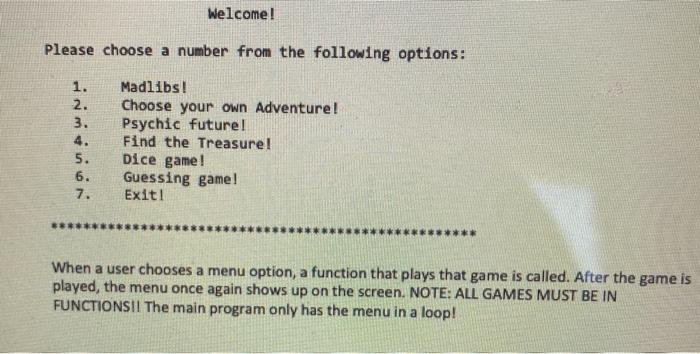 Welcome! Please choose a number from the following | Chegg.com