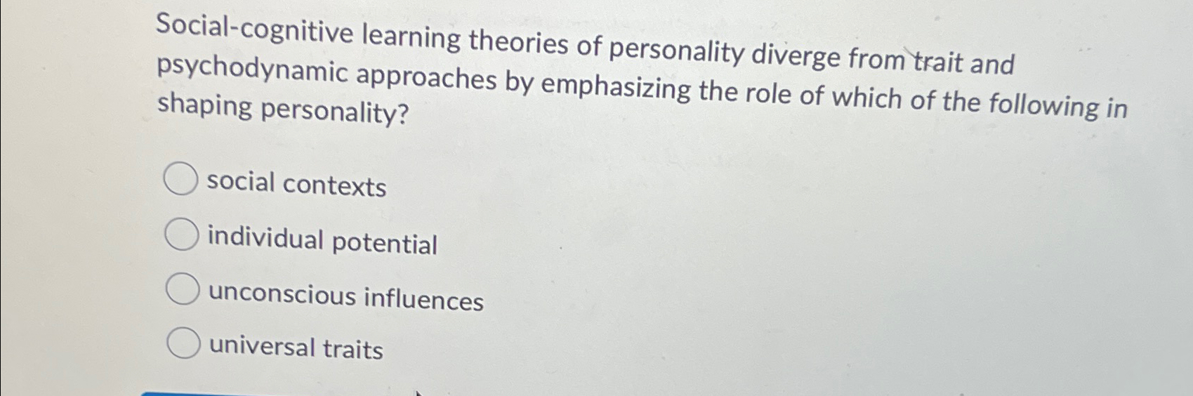 Solved Social-cognitive learning theories of personality | Chegg.com