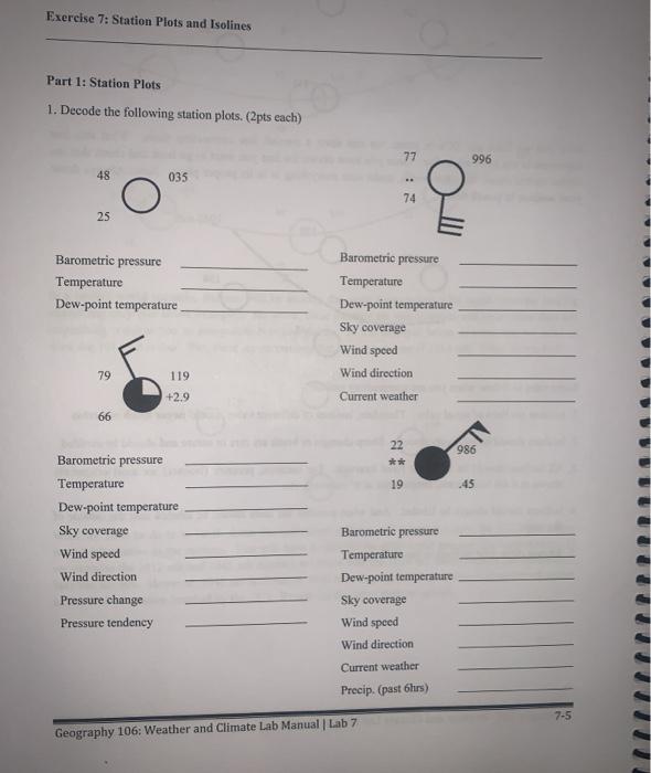 Solved Exercise 7: Station Plots and Isolines Part 1: | Chegg.com