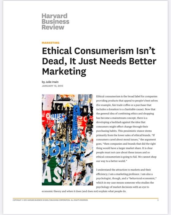 Harvard Business Review MARKETING Ethical Consumerism | Chegg.com