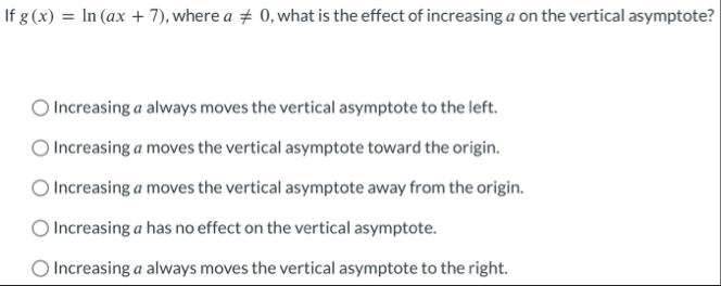 Solved If g(x)=ln(ax 7), ﻿where a≠0, ﻿what is the effect of | Chegg.com