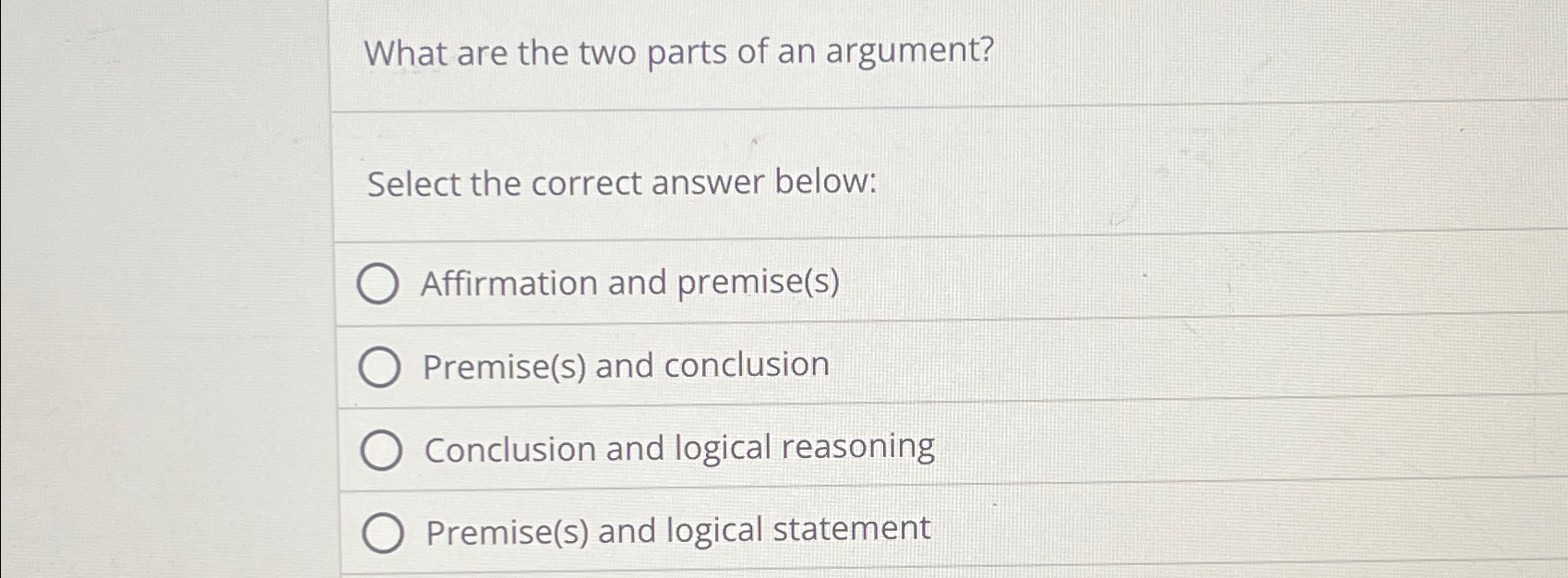 Solved What are the two parts of an argument?Select the | Chegg.com