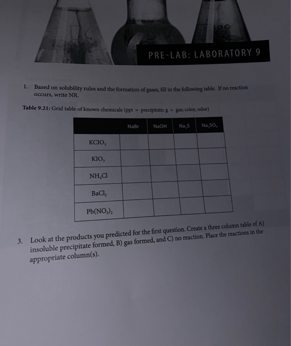 PRE-LAB: LABORATORY 9 1. Based on solubility rules | Chegg.com
