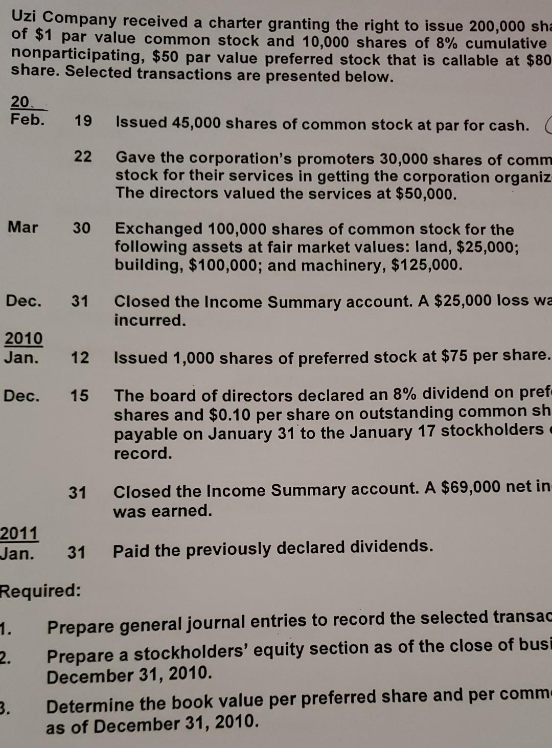 Solved Uzi Company received a charter granting the right to | Chegg.com