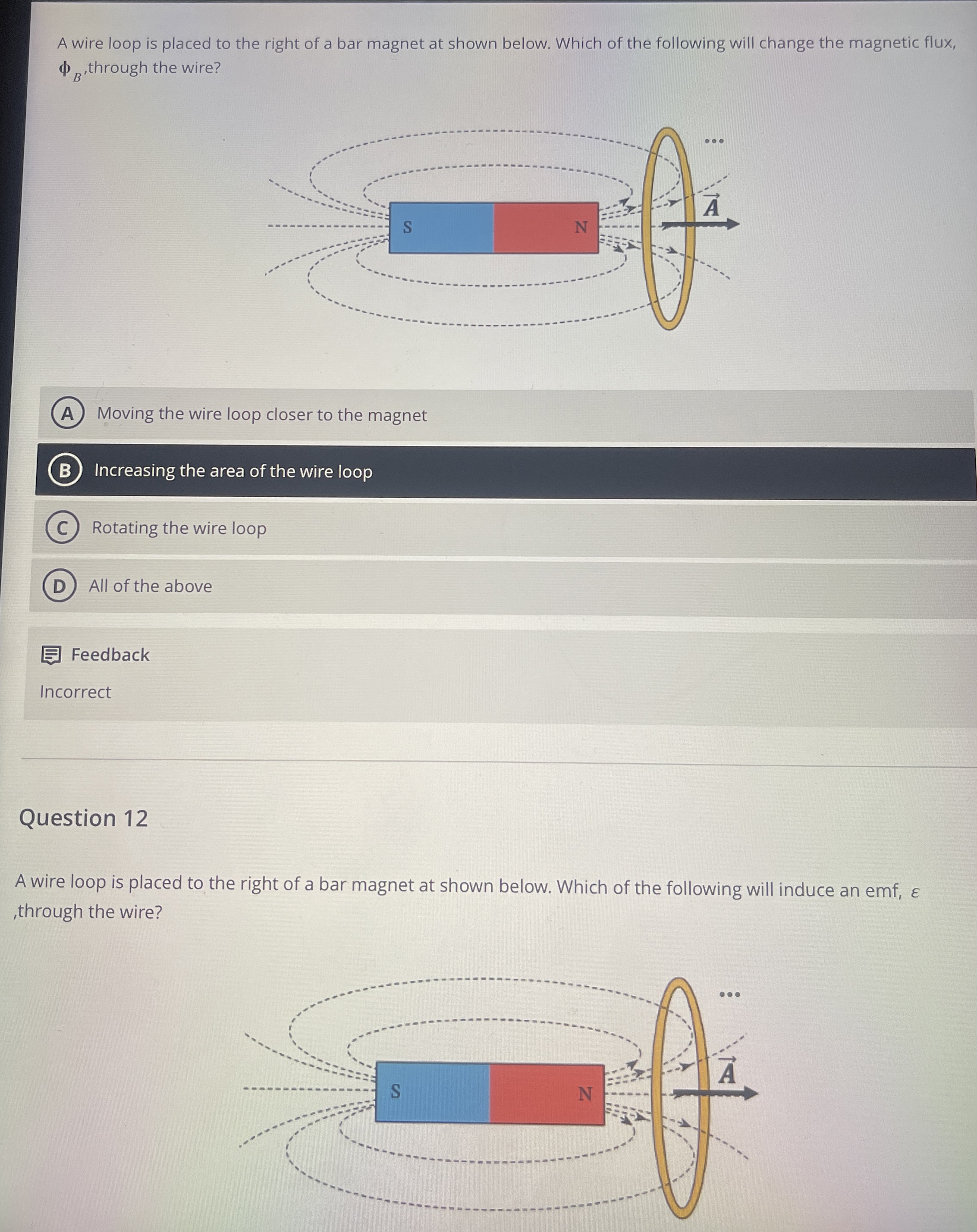 Solved A wire loop is placed to the right of a bar magnet at | Chegg.com