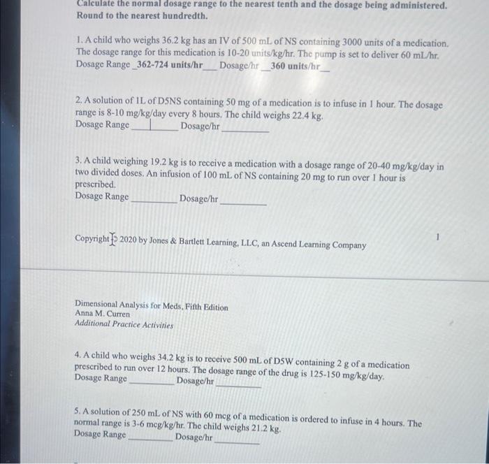 Solved Calculate the normal dosage range to the nearest | Chegg.com